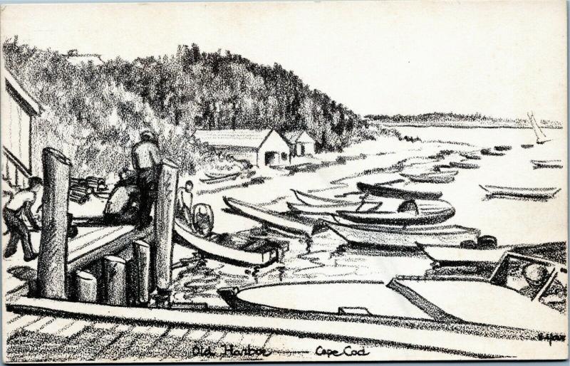 Old Harbor, Cape Cod Massachusetts drawing - artist E. Young | United ...