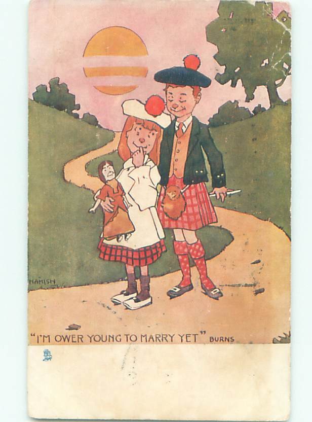 Pre-Linen Comic signed SCOTTISH BOY IN KILT WITH HIS GIRLFRIEND AB8736 ...