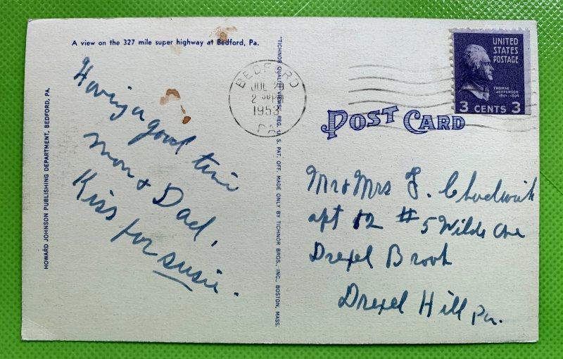 Bedford PA, Pennsylvania Turnpike, Linen, 1953 Susie Chadwick Postcard ...