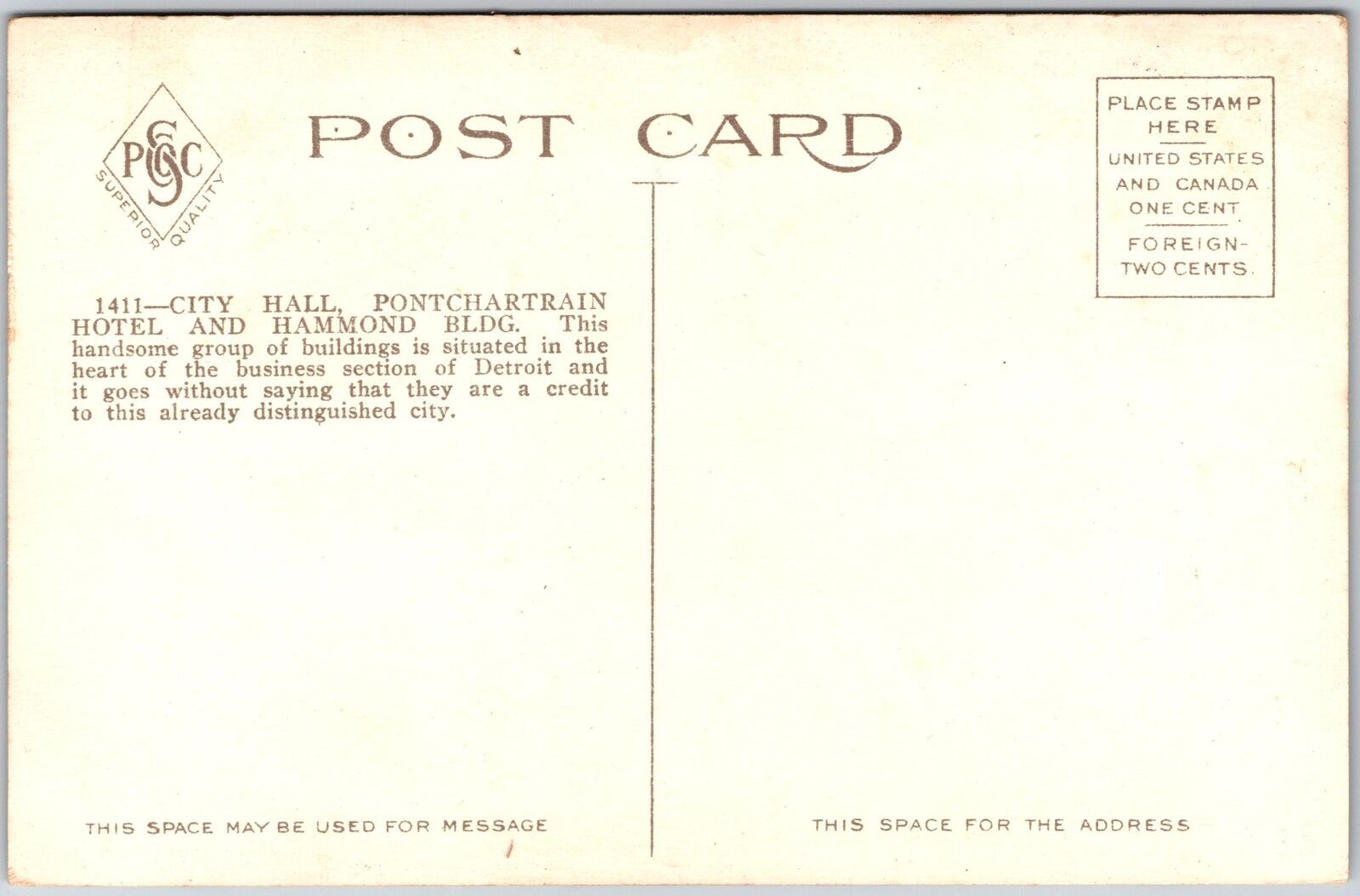 City Hall Pontchartrain Hotel And Hammond Building Detroit Michigan MI ...