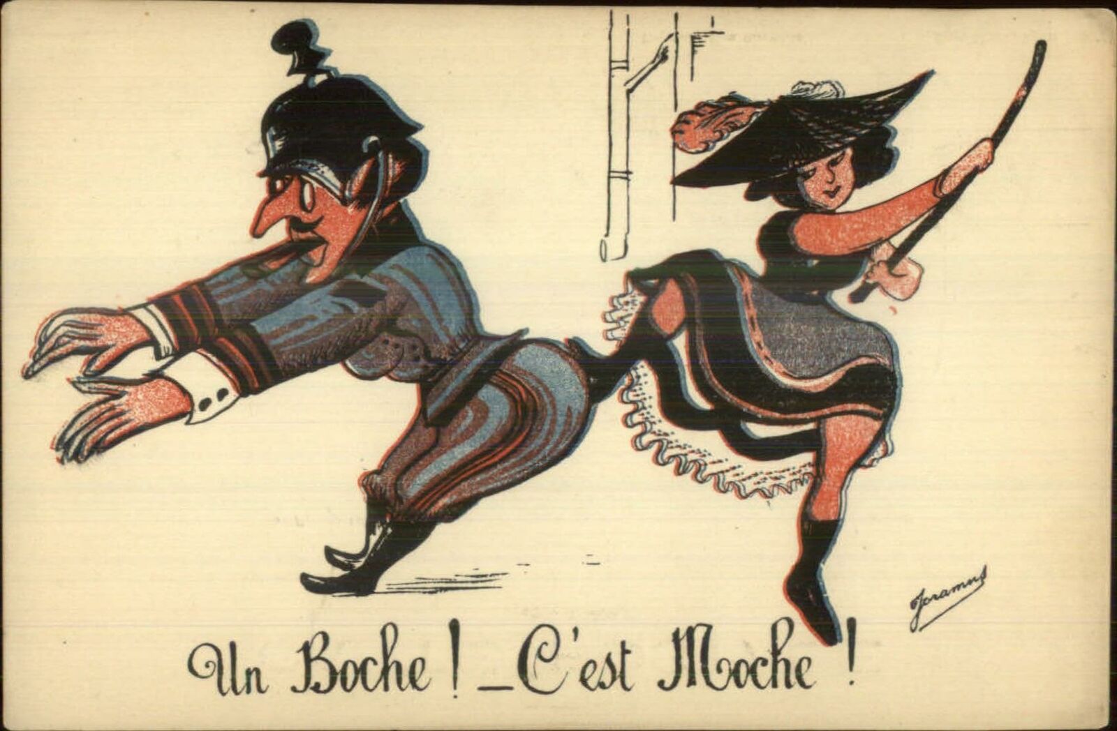 WWI Propaganda French Burlesque Show Girl Kicks German Soldier Postcard ...