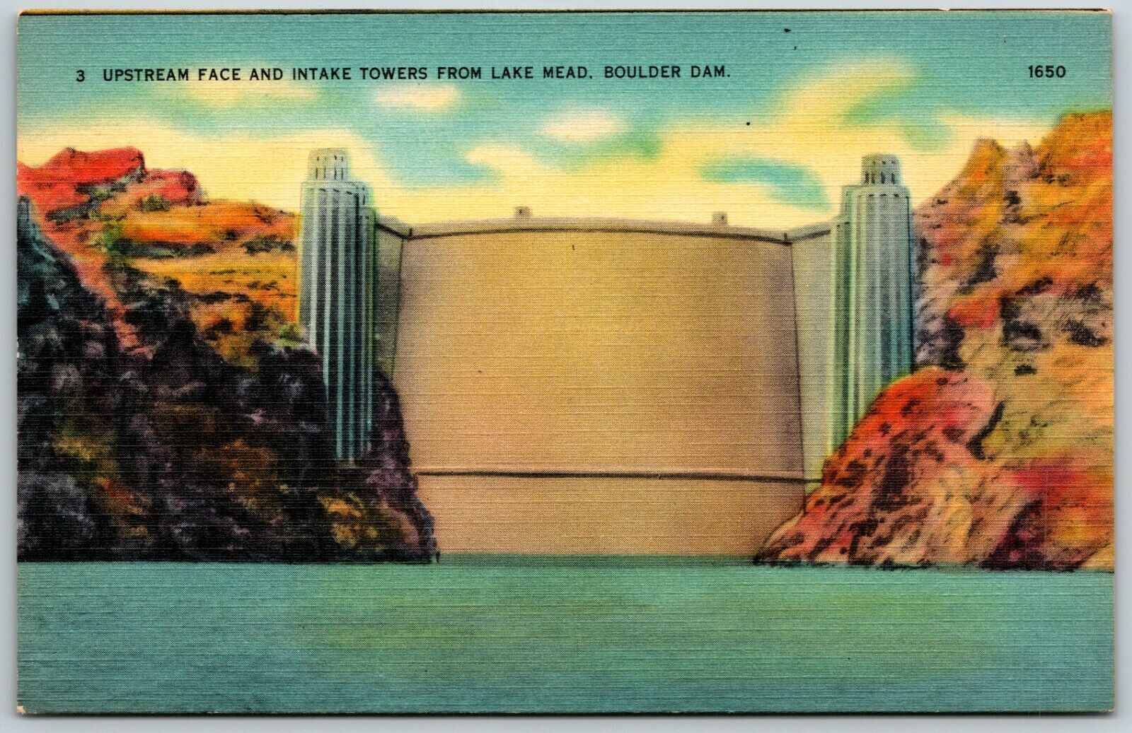Upstream Face & Intake Towers from Lake Mead, Boulder Dam, Nevada ...