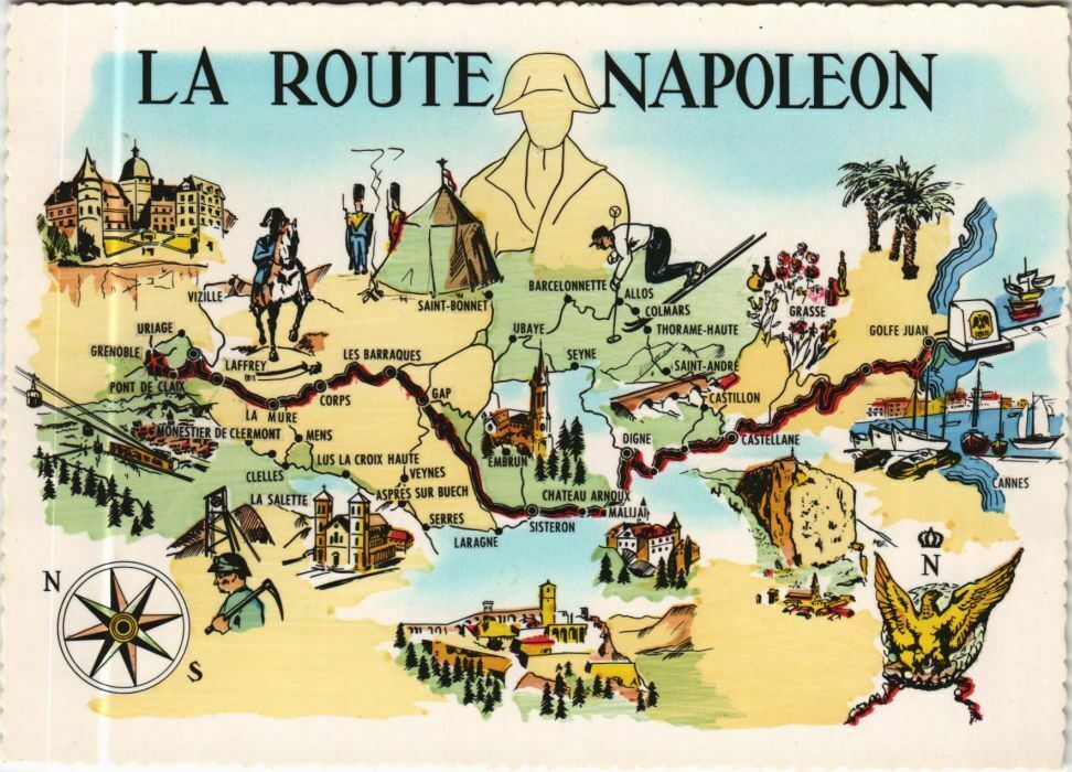 CPM Les Etapes de la Route Napoleon - De Golfe-Juan a Grenoble - Map ...