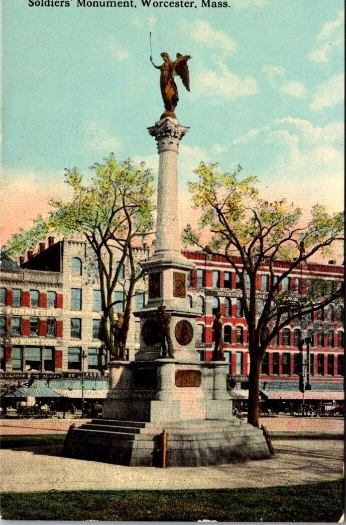 Vintage Worcester, Massachusetts Ma Postcard - Soldiers' Monument ...