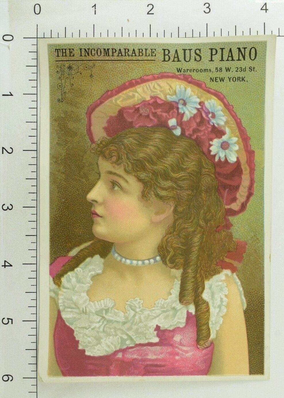 1880's-90's Baus Piano Lovely Girl Red Hair Victorian Trade Card &S ...