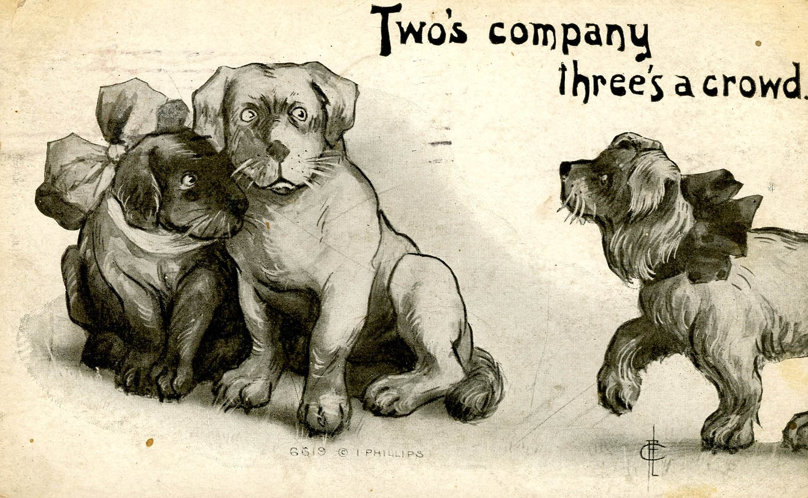 Humor - "Two's company, three's a crowd" (dogs) Artist: Fred Cavally ...