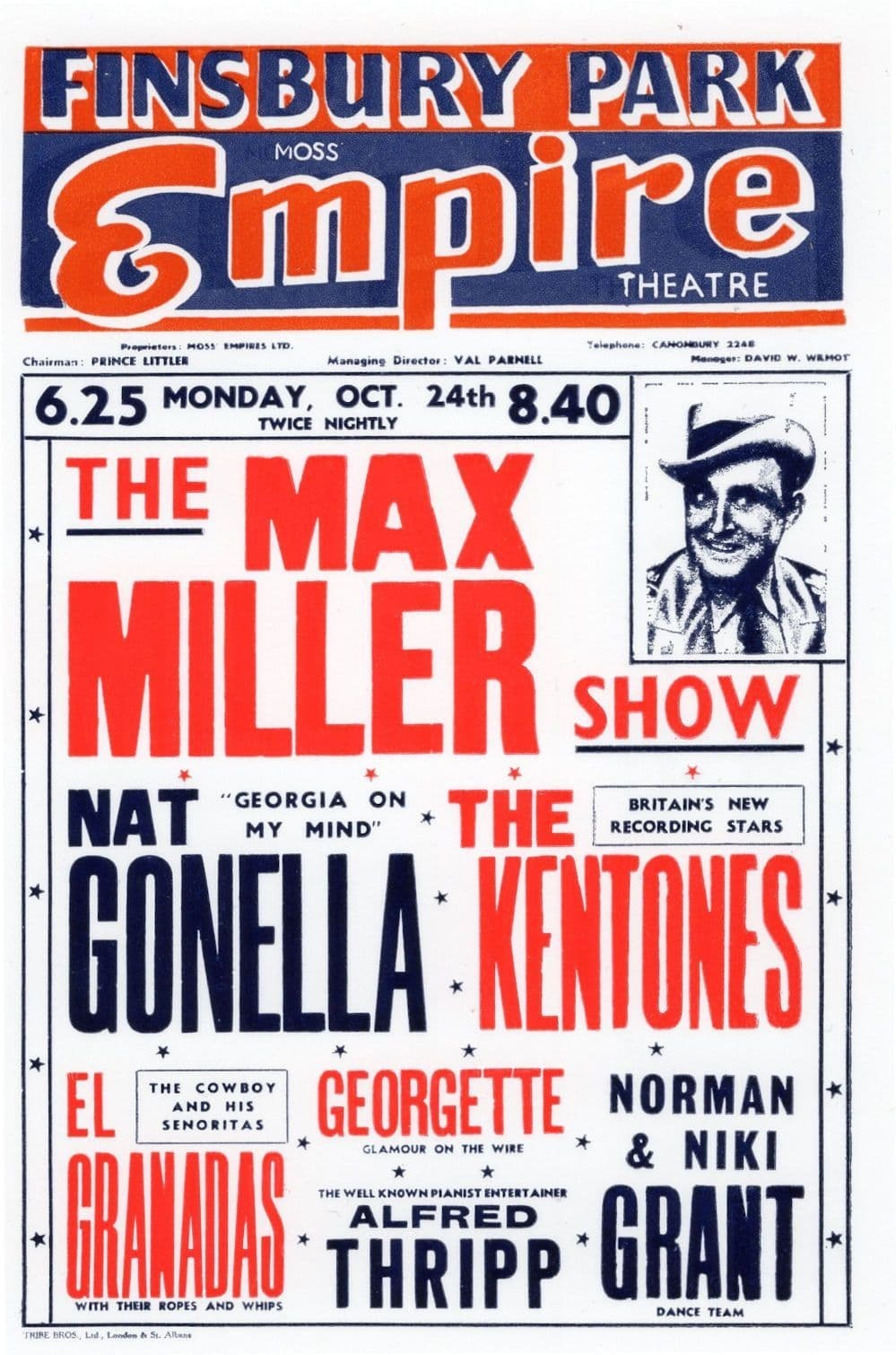 Max Miller Comedian Live at Finsbury Park Empire Poster Postcard ...