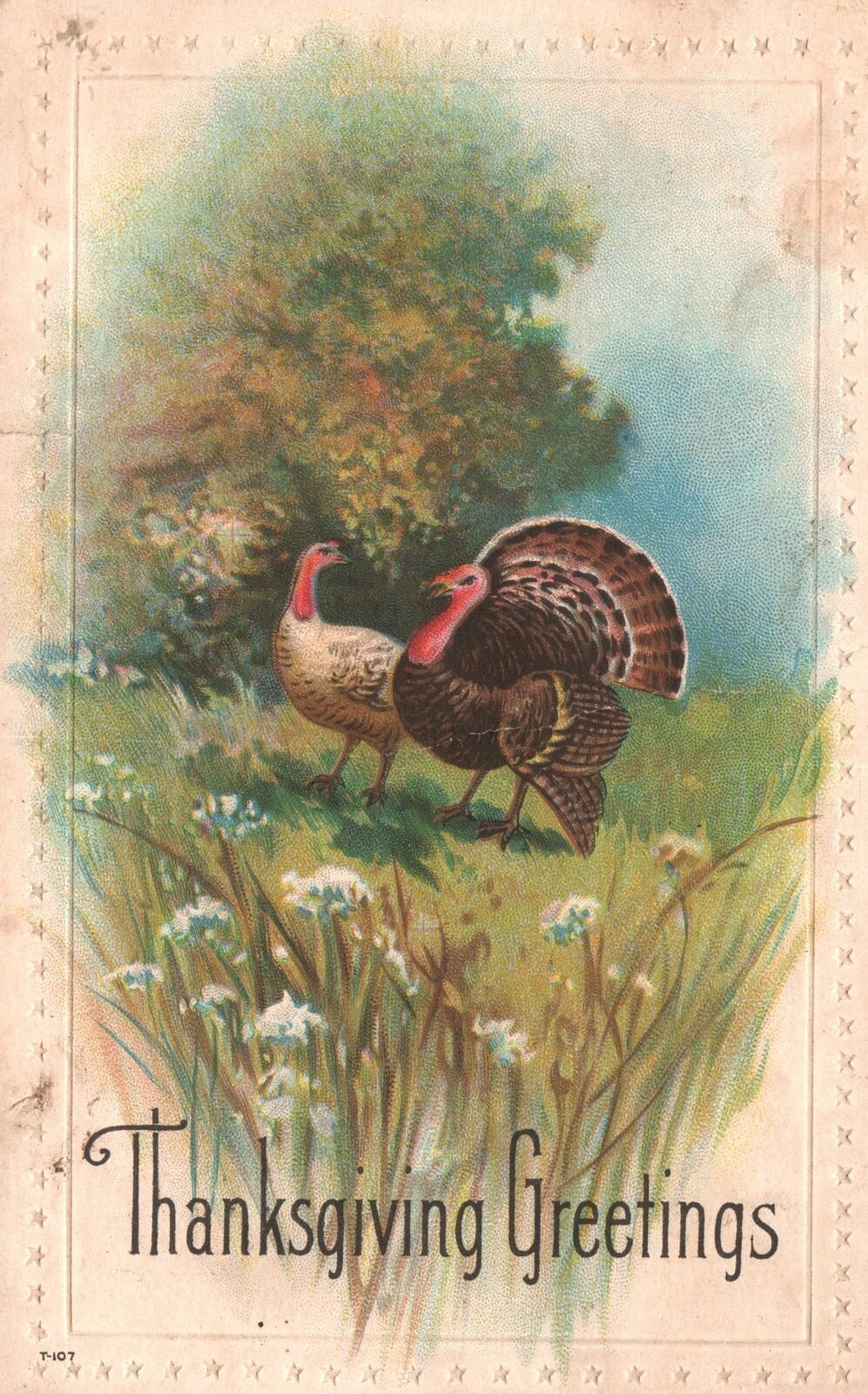 Vintage Postcard 1923 Thanksgiving Greetings Turkeys Wild Flowers ...
