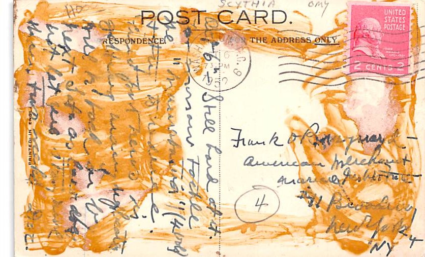 RMS Scythia, Cunard Line Ship 1952 dried glue on back, light postal ...