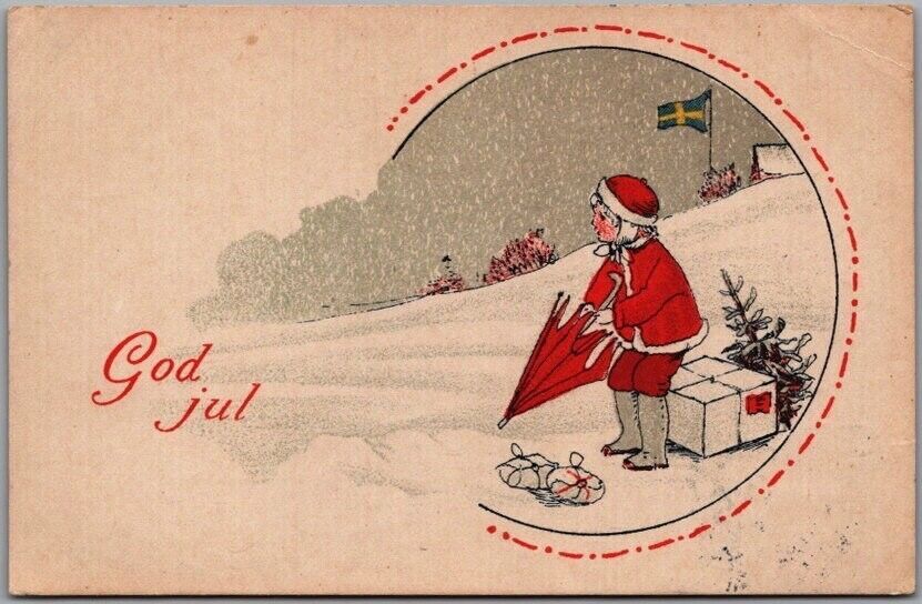 Vintage Swedish CHRISTMAS Postcard "God Jul" Girl / Swedish Flag / 1928 ...