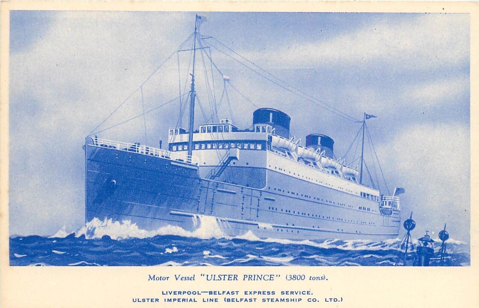 Motor Vessel "Ulster Prince" Steamship Postcard. Ulster Imperial Line ...