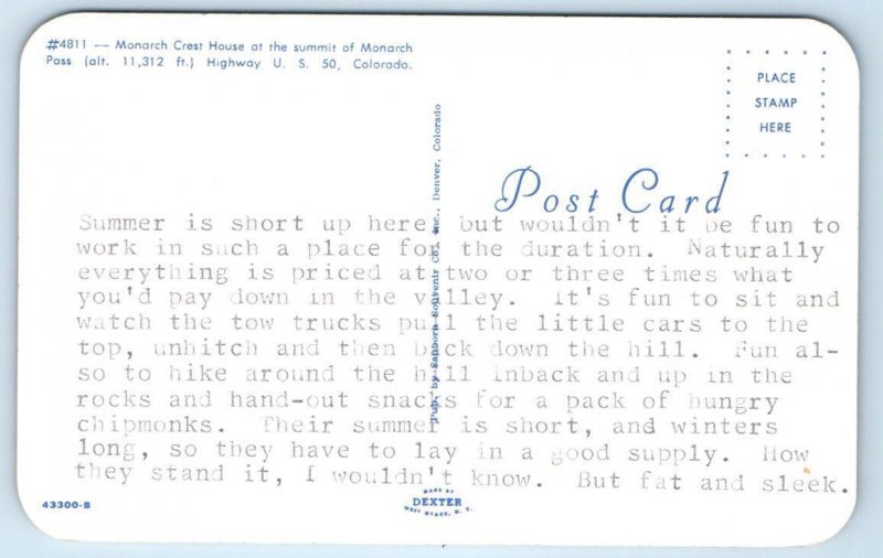 MONARCH PASS, CO Colorado ~ MONARCH CREST HOUSE c1950s Cars Roadside ...