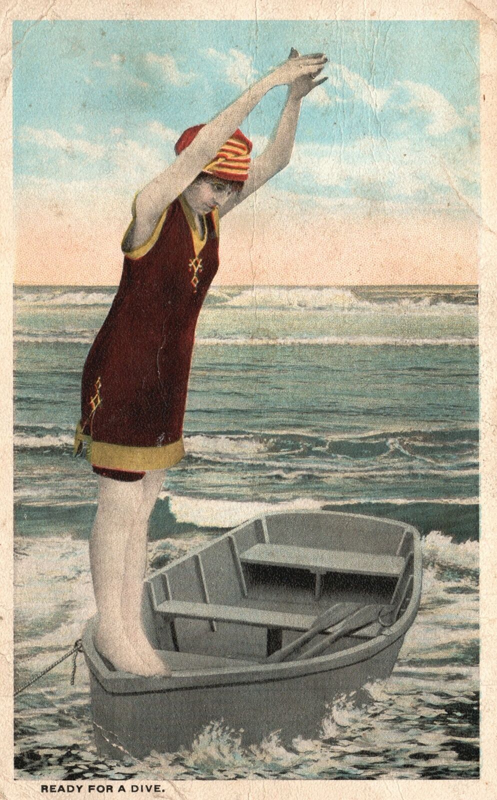 Ready For A Dive Girl Diving Practice Water Sports Boat Vintage Postcard | Other / Unsorted ...