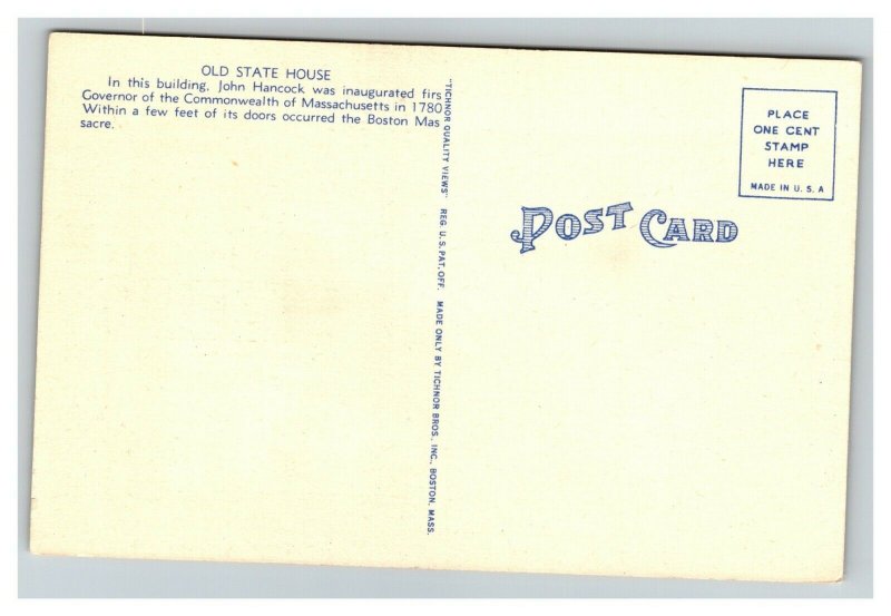 Vintage 1940's Postcard US Flag Over the Old State House Boston ...