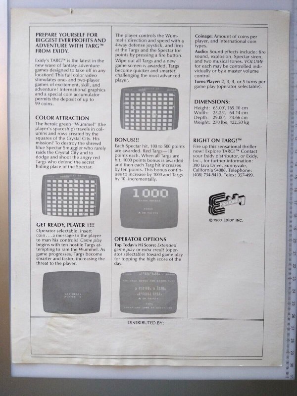 Targ Arcade Flyer Original Video Game Retro Artwork 1980 Promo 8.5" x ...