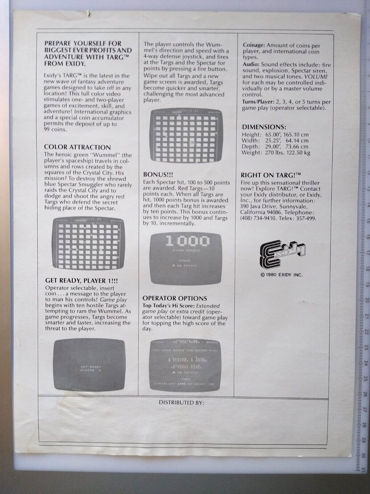 Targ Arcade Flyer Original Video Game Retro Artwork 1980 Promo 8.5" x ...