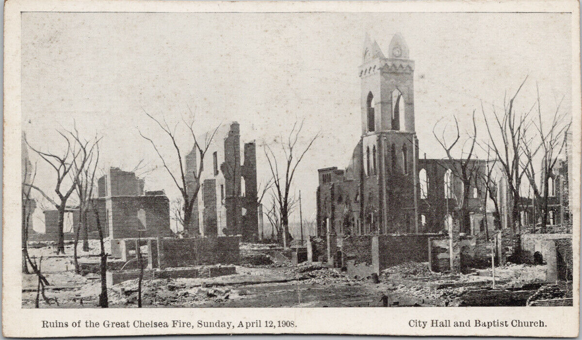 Ruins of Great Chelsea Fire MA 1908 City Hall & Baptist Church Postcard ...
