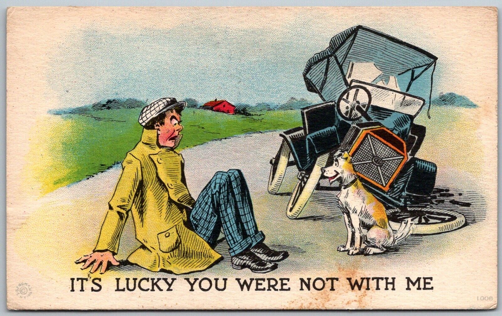 Car Crash 1917 Humor Comic Postcard It's Lucky You Were Not With Me ...