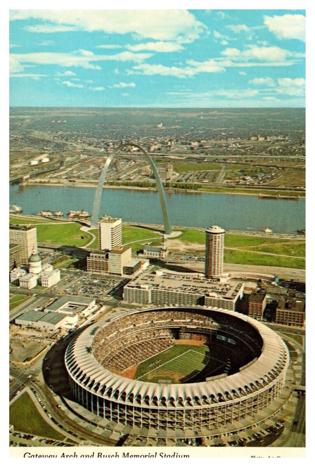 St Louis Missouri Gateway Arch & Busch Memorial Stadium Chrome Postcard ...