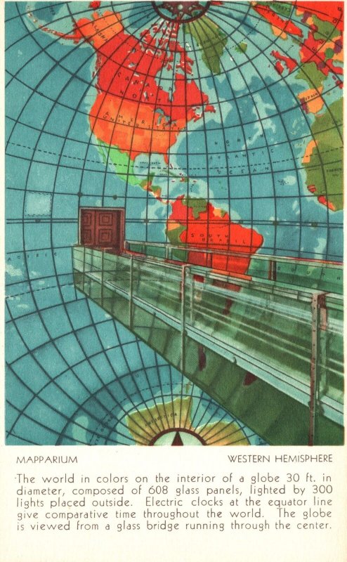 Vintage Postcard Mapparium Western Hemisphere World Color Interior Of A ...
