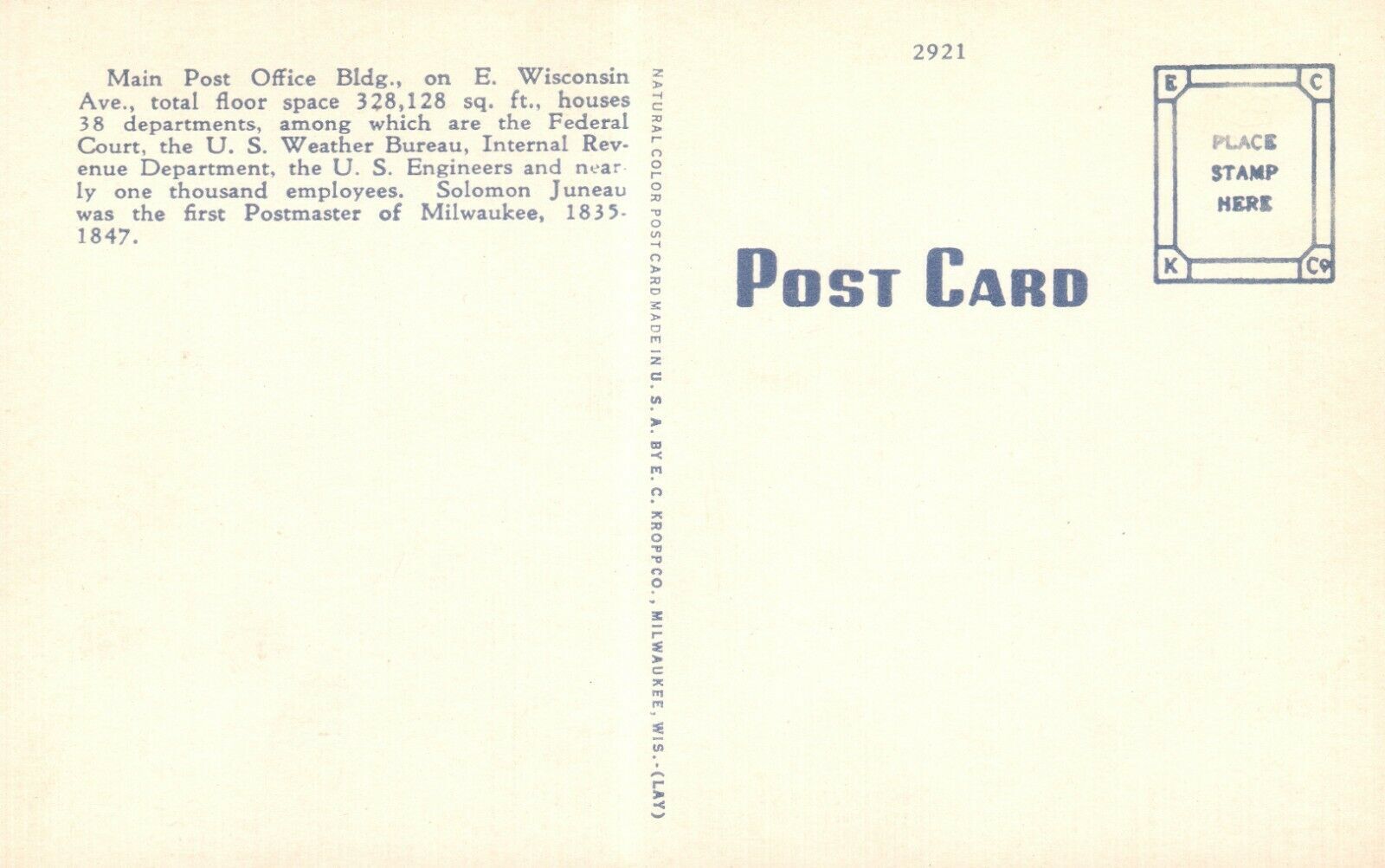 Vintage Postcard 1930s Post Office Building on East Milwaukee WI ...