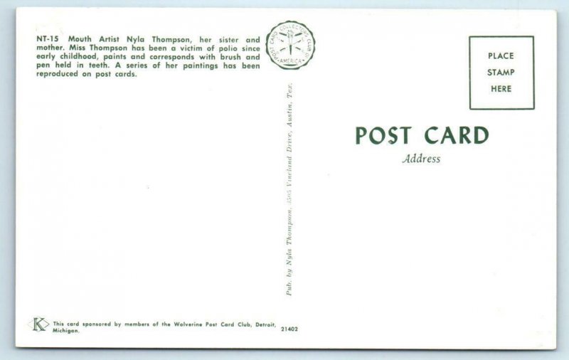 3 Postcards NYLA THOMPSON, Sister, Mother ~ Mouth Artist Polio ...