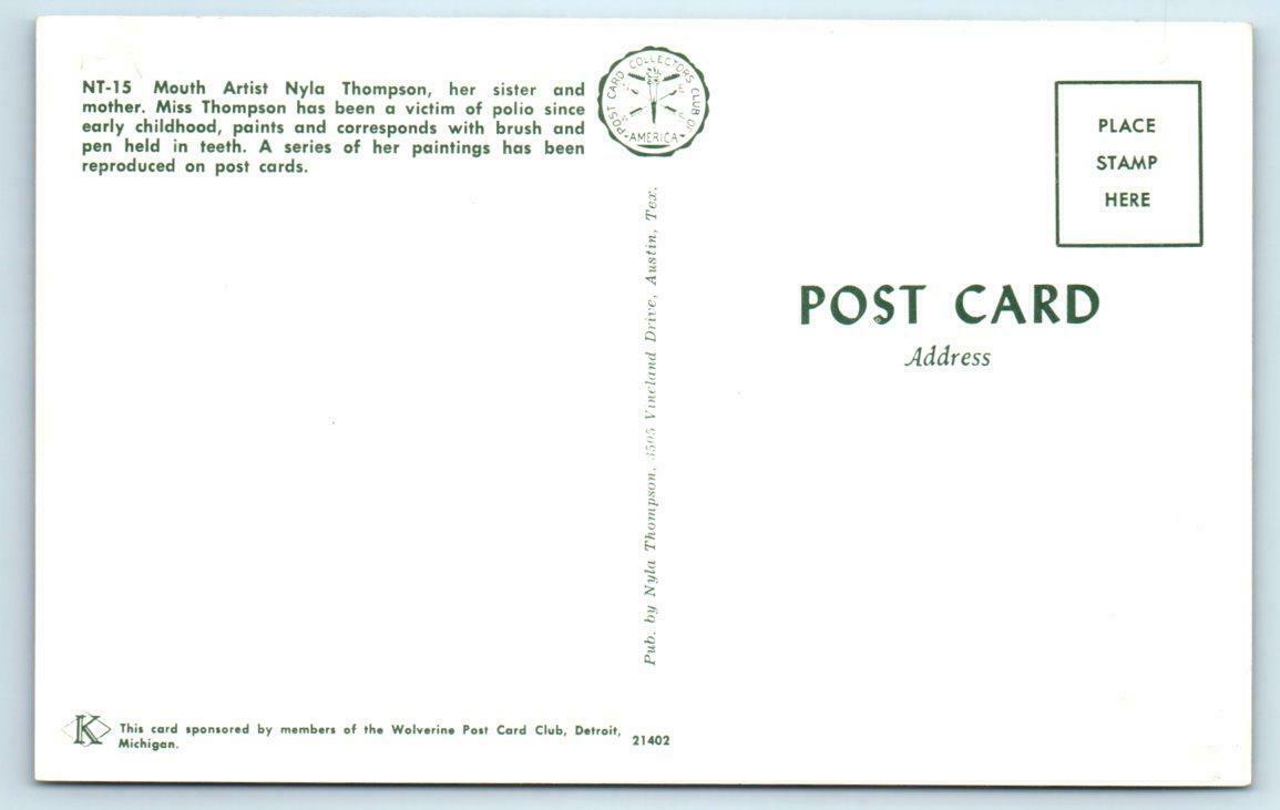 3 Postcards NYLA THOMPSON, Sister, Mother ~ Mouth Artist Polio ...