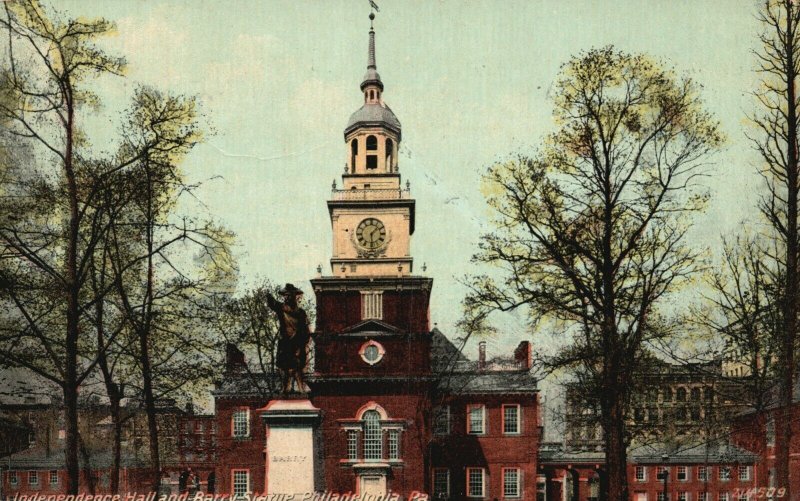 Vintage Postcard 1910's Independence Hall and Barry Statue Philadelphia ...