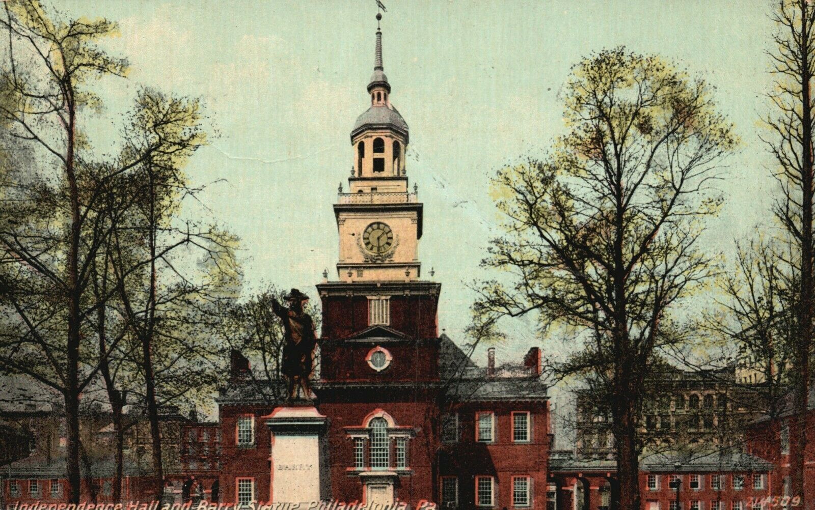 Vintage Postcard 1910's Independence Hall and Barry Statue Philadelphia ...