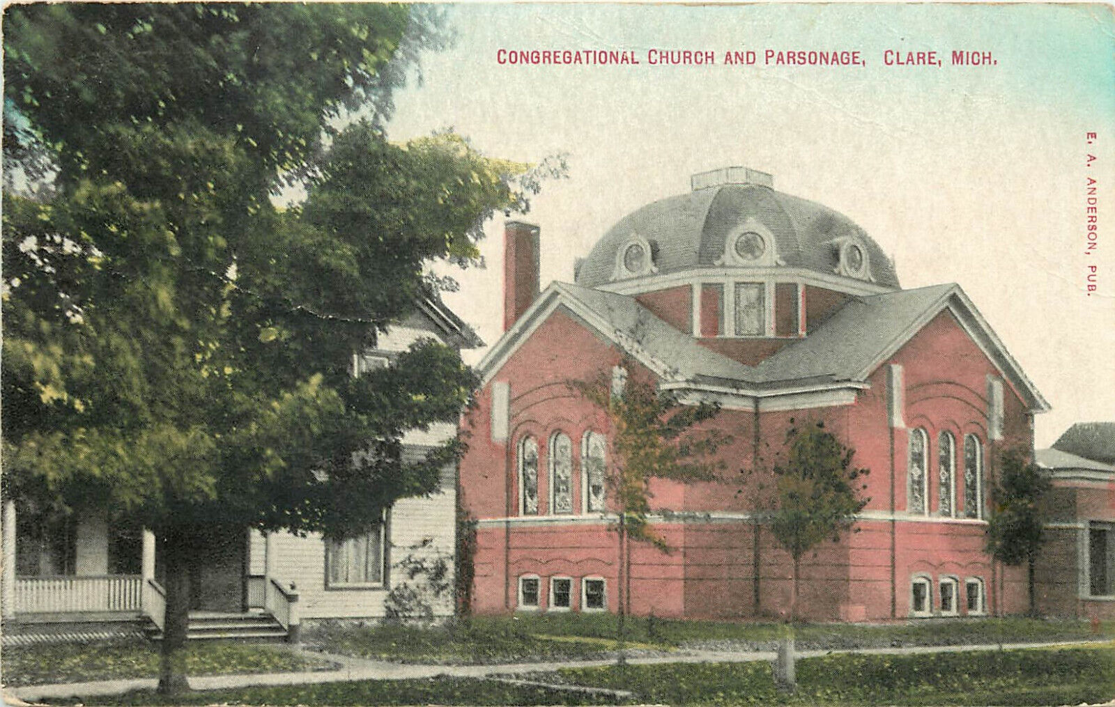 Vintage Postcard Congregational Church and Parsonage Clare MI | United ...