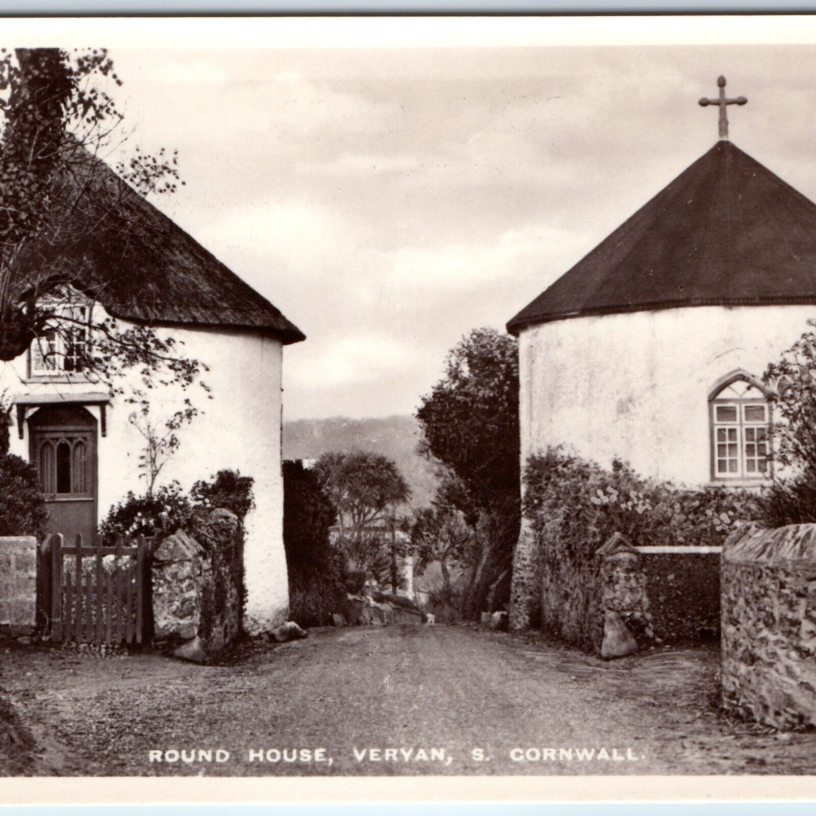 c1920s Veryan, England RPPC Round House Cross Medieval Thatch Roof ...