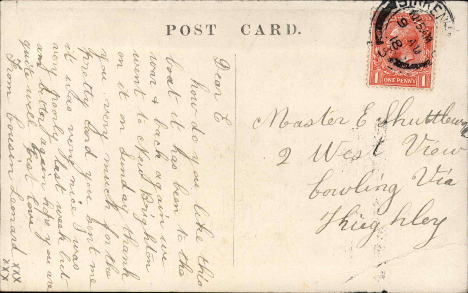 WWI British Navy HMS Daffodil IV 1918 Cancel Ship Msg Vintage Postcard ...