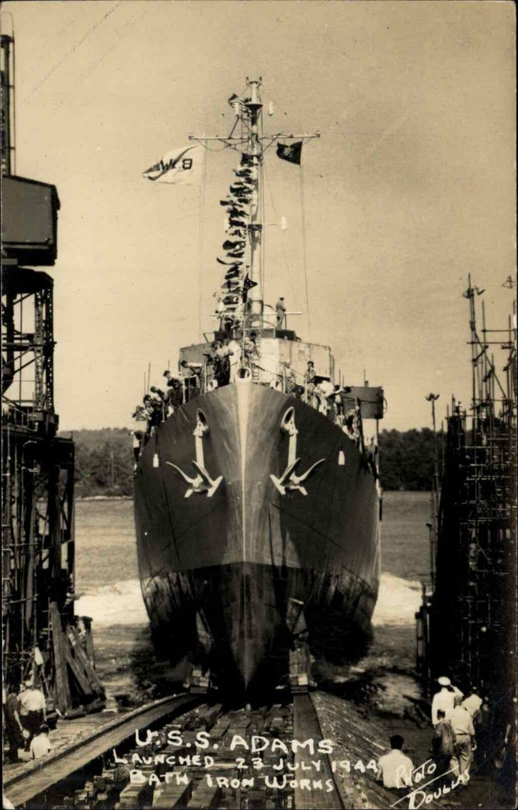 Bath ME BIW Iron Works WWI Battleship Launch USS ADAMS RPPC Postcard ...