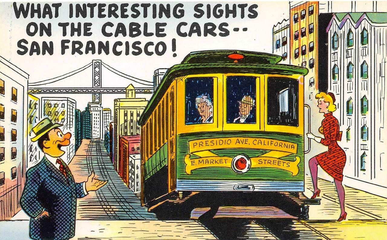 "What Interesting Sights" Cable Cars SAN FRANCISCO Comic c1950s Vintage ...