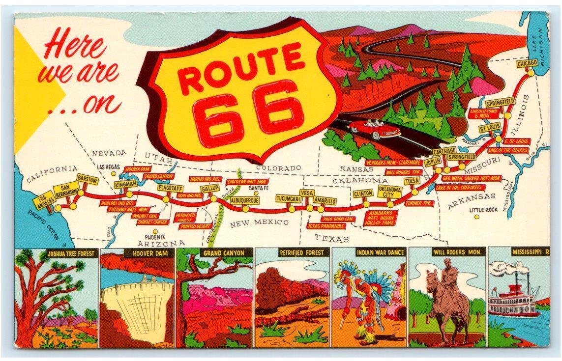 ROUTE 66 Pictorial MAP ~ "MAIN STREET of AMERICA" c1950s Postcard ...
