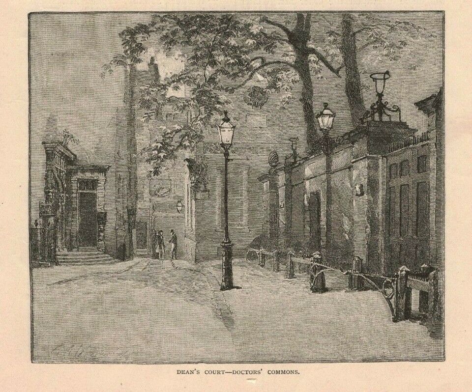 1880 Victorian Engravings Dean's Court Doctors' Commons Abbey Gate 2v1 ...