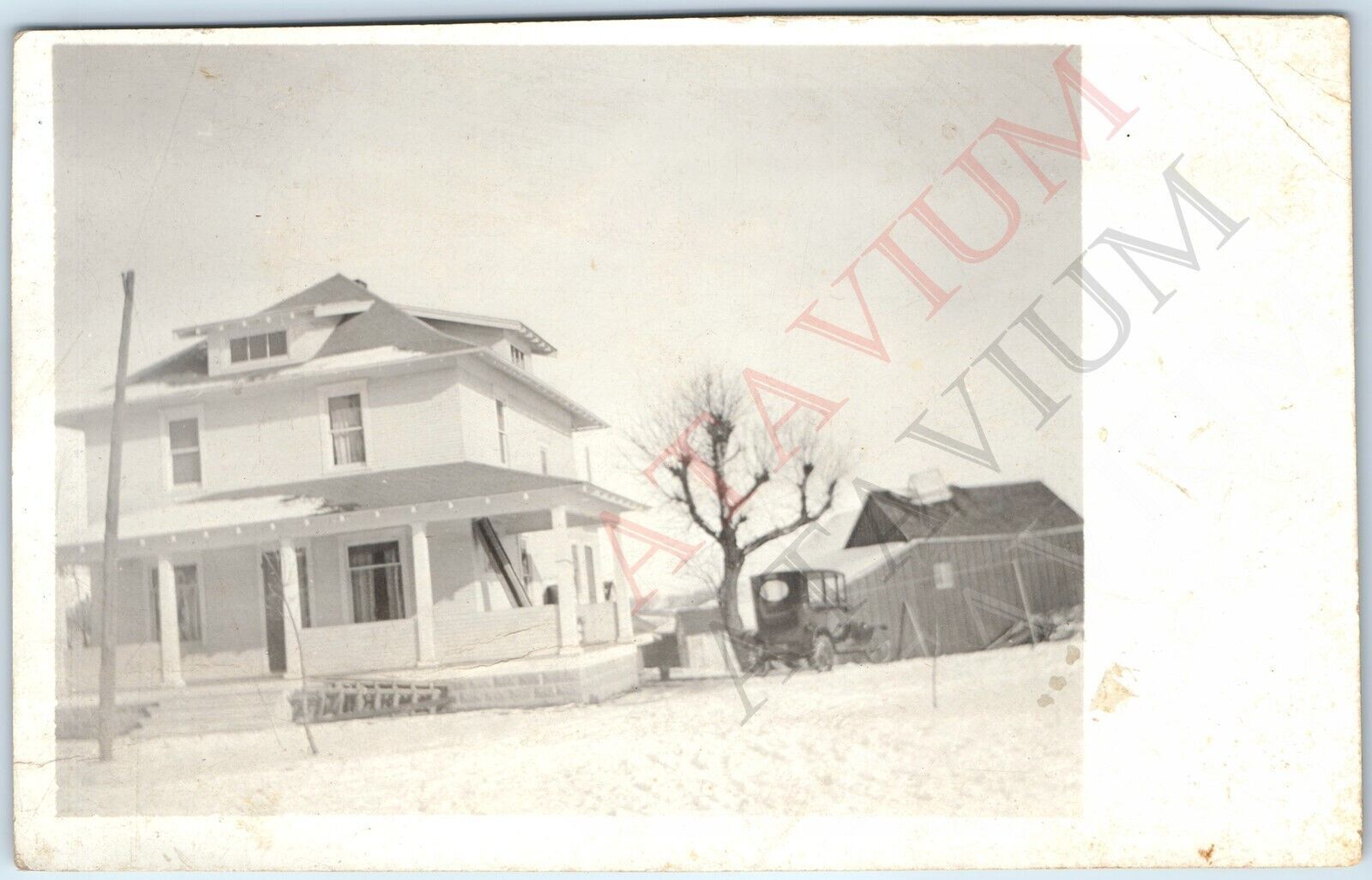 c1920s Raymond, IA New Foursquare Farm House Real Photo Winter Rare Car ...