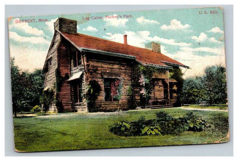 Vintage 1908 Postcard Log Cabin & Grounds Palmer Park Detroit Michigan ...