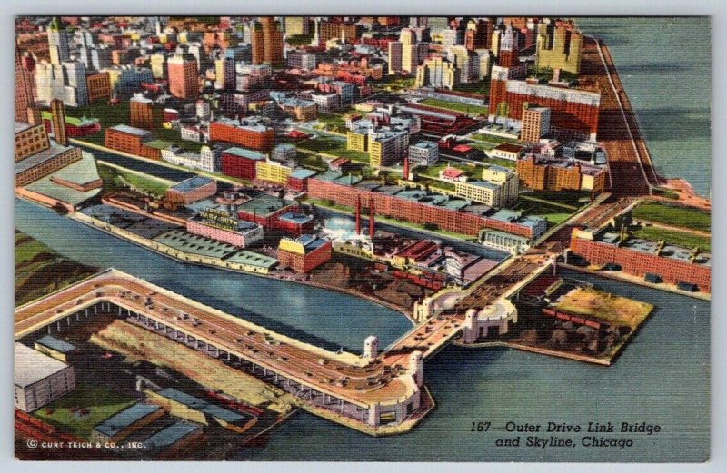 Outer Drive Link Bridge, Chicago Skyline, Illinois, Linen Aerial View ...