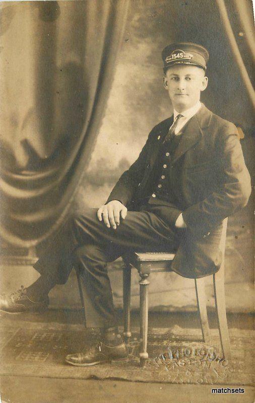 C-1910 Trolley Conductor Uniform Photo Studio Easton Taylor RPPC real ...