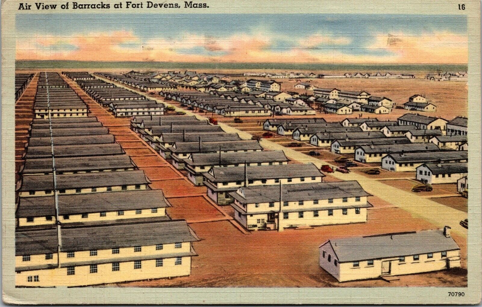 Vtg Fort Devens Massachusetts MA Air View of Barracks 1940s Linen ...