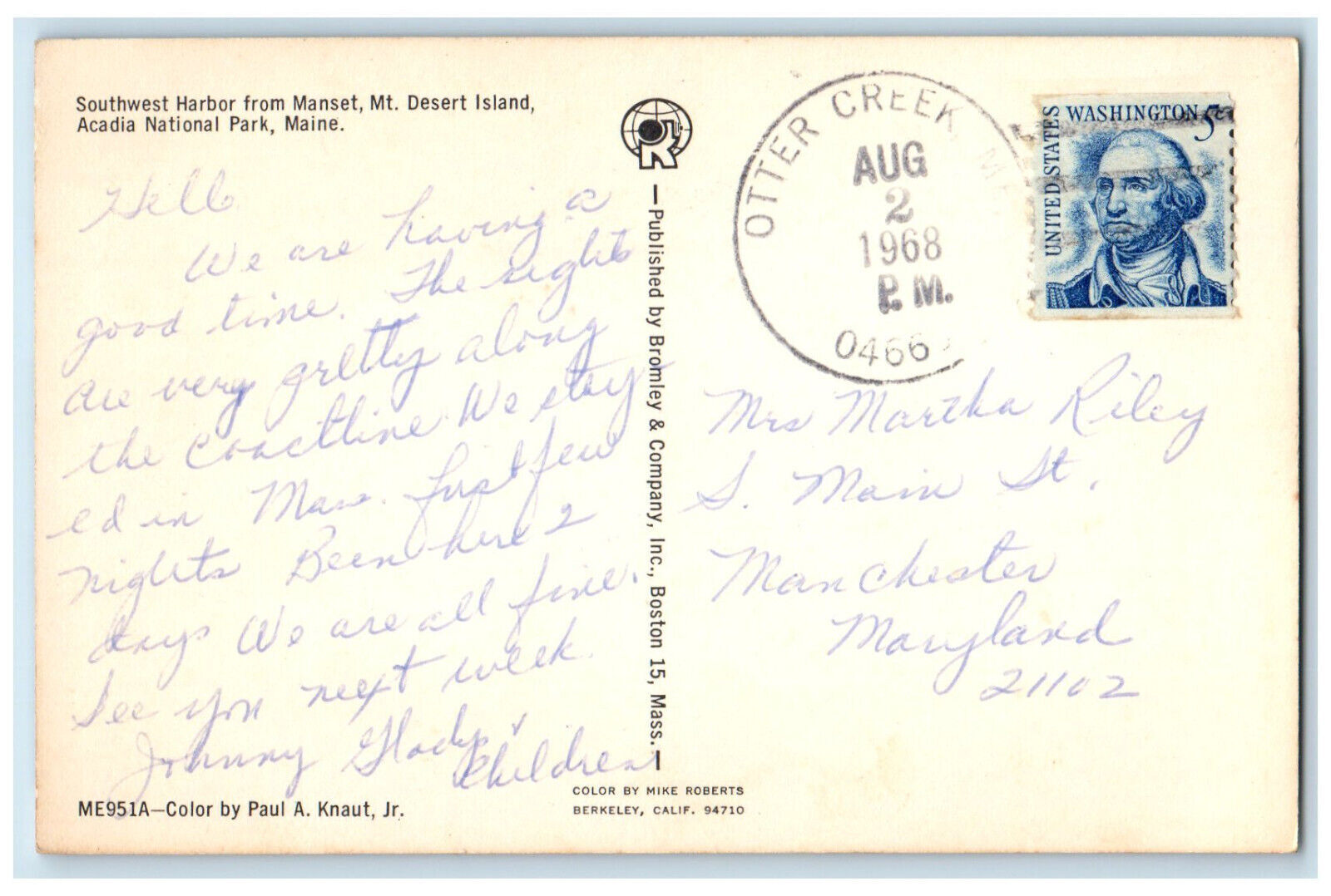 1968 Southwest Harbor from Manset Mt. Desert Island ME Otter Creek ME ...