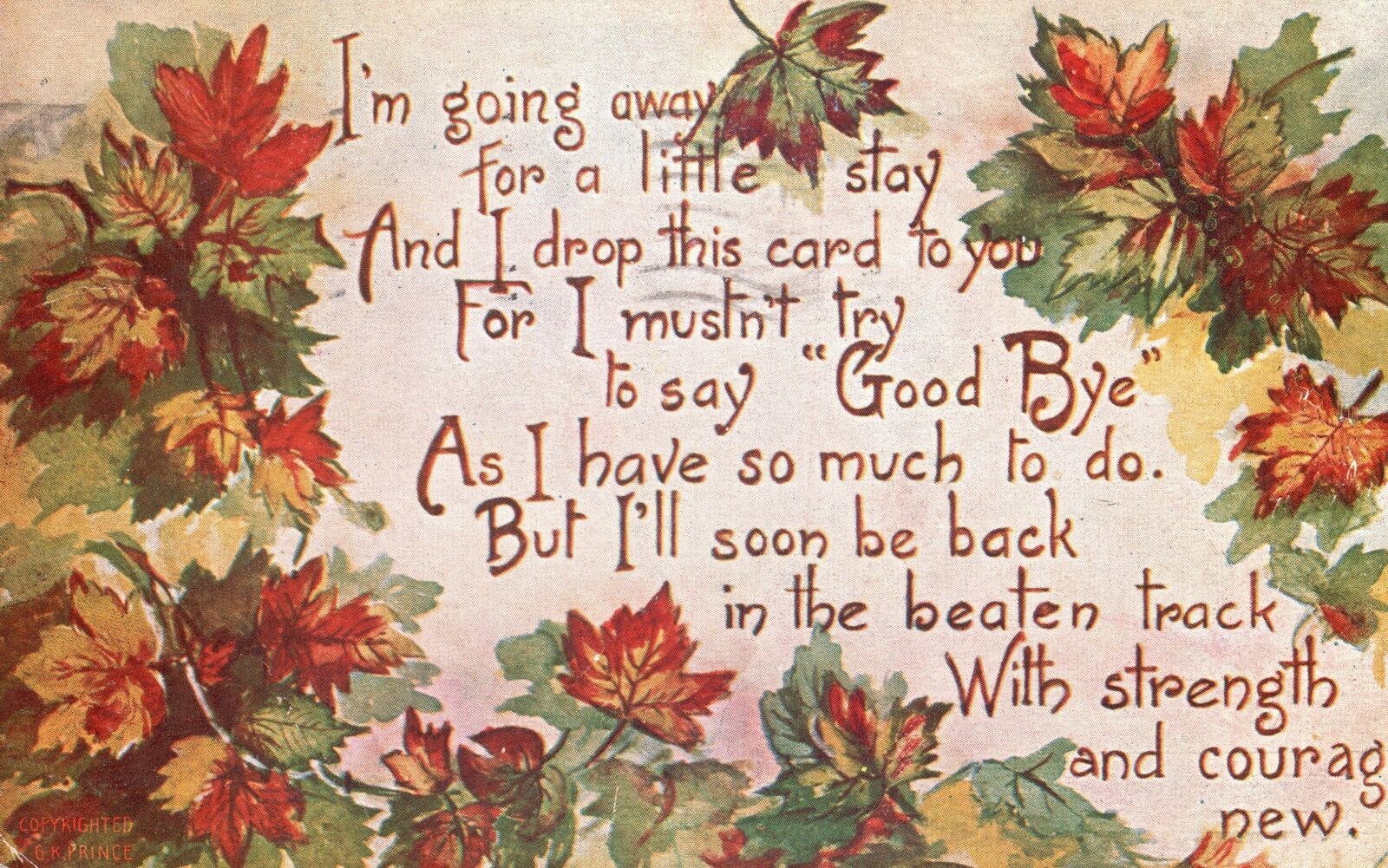 Vintage Postcard 1910's Goodbye Card Inspirational Message Farewell ...