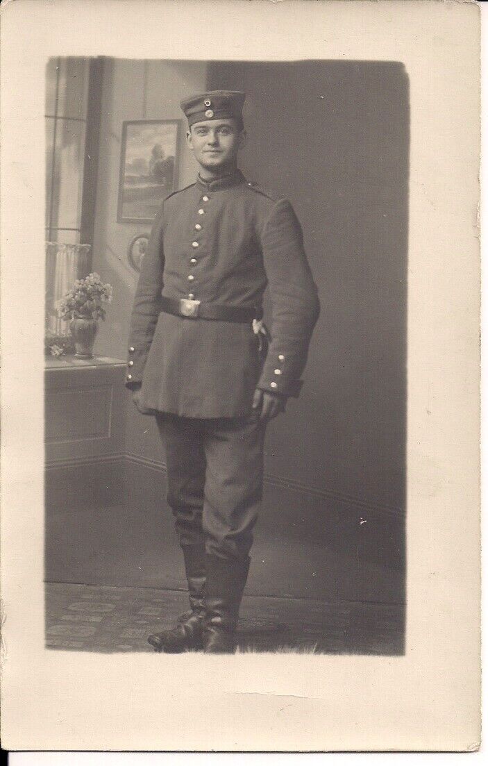 RPPC WWI German Soldier in Uniform 1914-18, Feldgrau, Belt Buckle ...