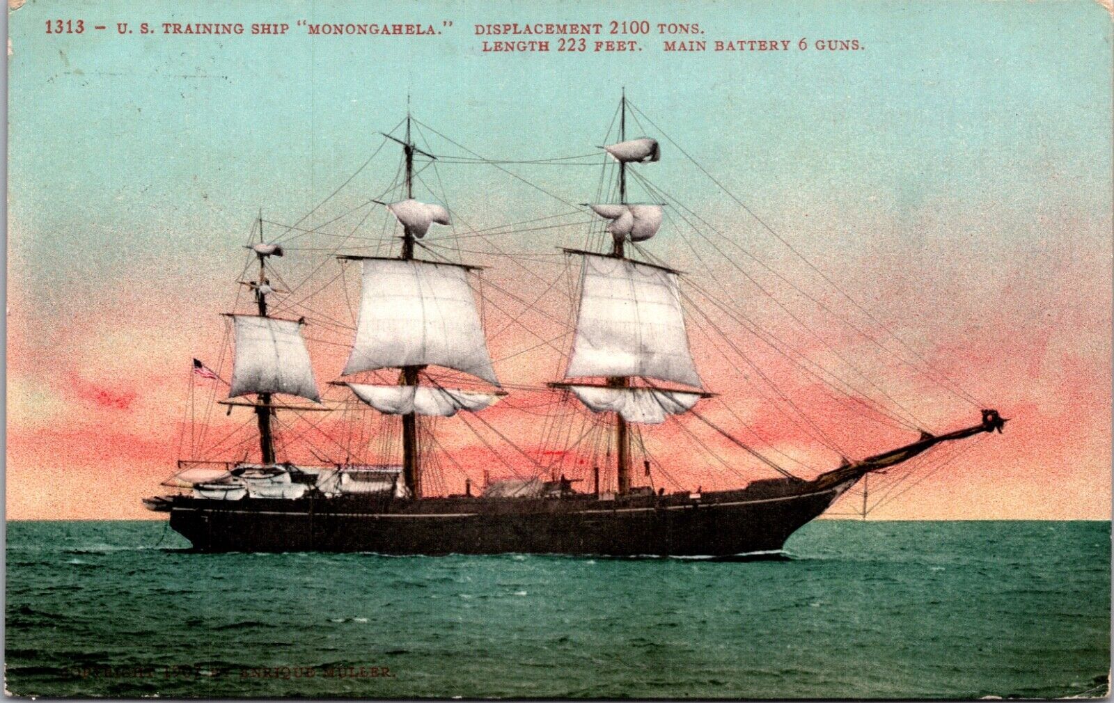 Postcard U.S. Training Ship "Monongahela Tall Sailing Ship | United ...