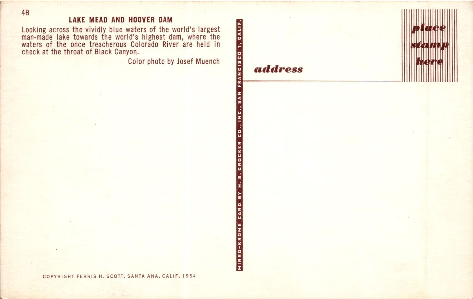 LAKE MEAD, HOOVER DAM, Colorado River, Black Canyon, Josef Muench ...