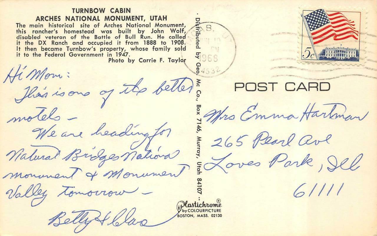 Utah~UT TURNBOW CABIN John Wolf~Battle Of Bull Run ARCHES MONUMENT ...
