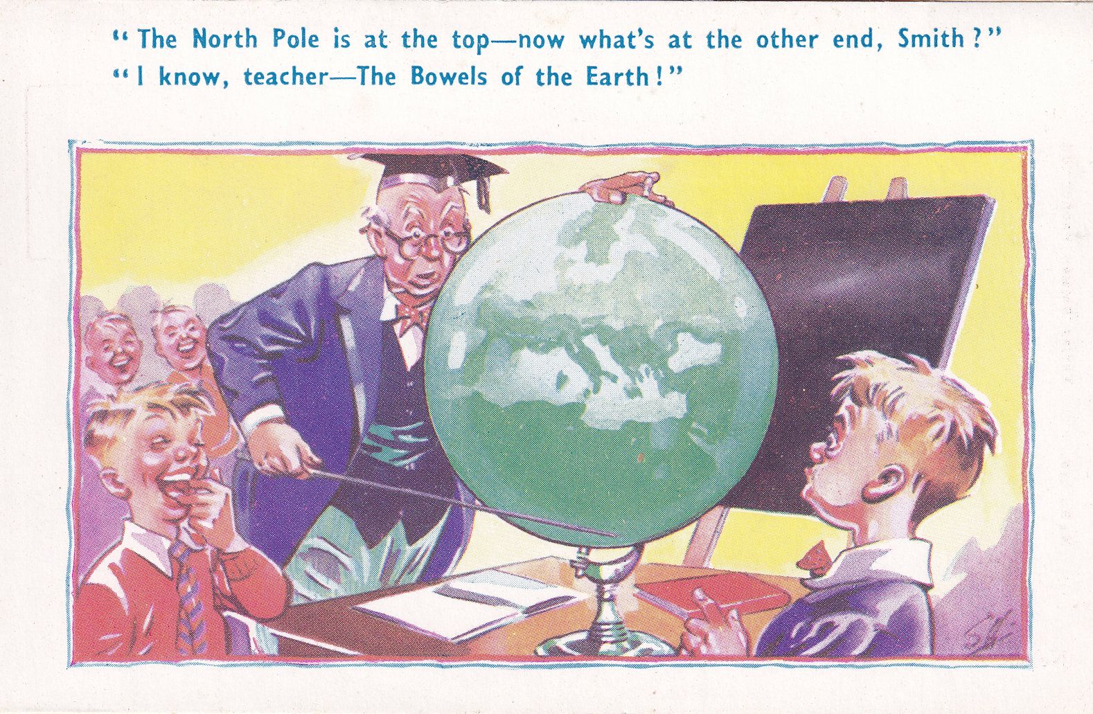 Geography Lesson Map Atlas Globe Comic Postcard | Topics - Fine Arts ...