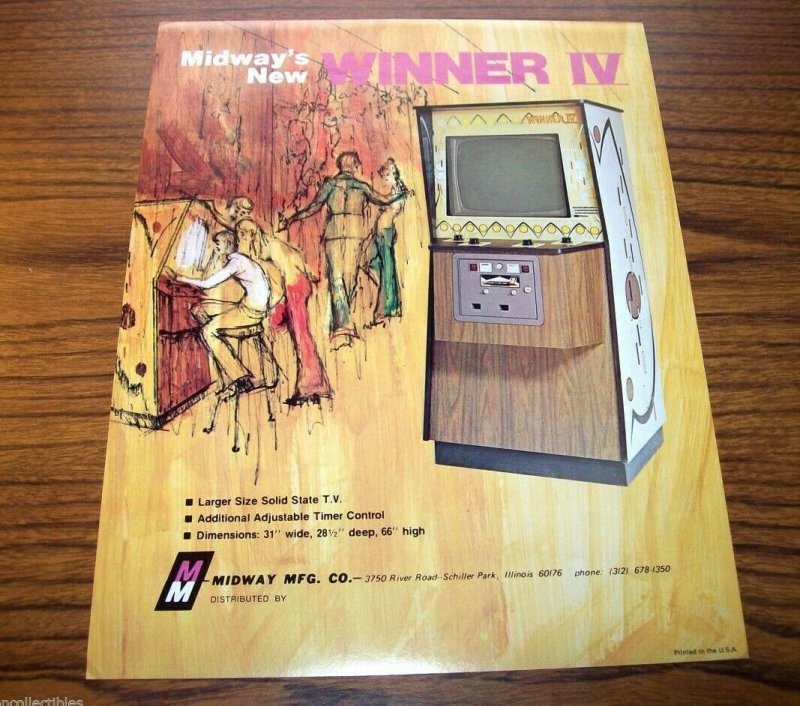 Winner IV Arcade FLYER Original Video Game Artwork Sheet 1974 Vintage ...