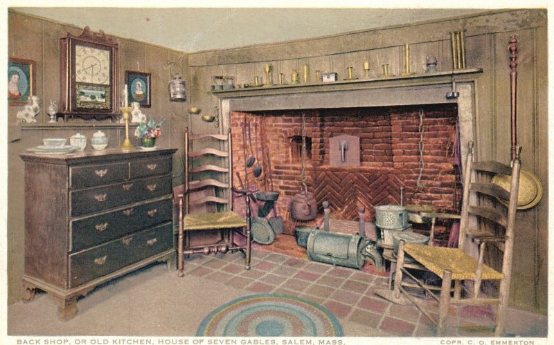 Vintage Postcard 1920s Back Shop Old Kitchen House of Gables Salem ...